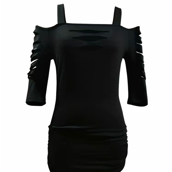 Tops | New Slit Cut Ripped Ruched Side Cold Shoulder Sexy Top | Poshmark